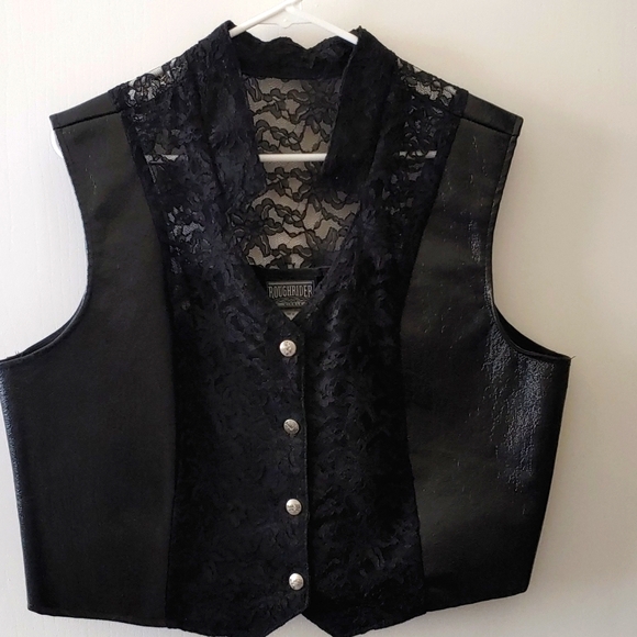 Roughrider | Tops | Roughrider Western Black Vest Faux Leather And Laminated Denim Xl Never Worn ...